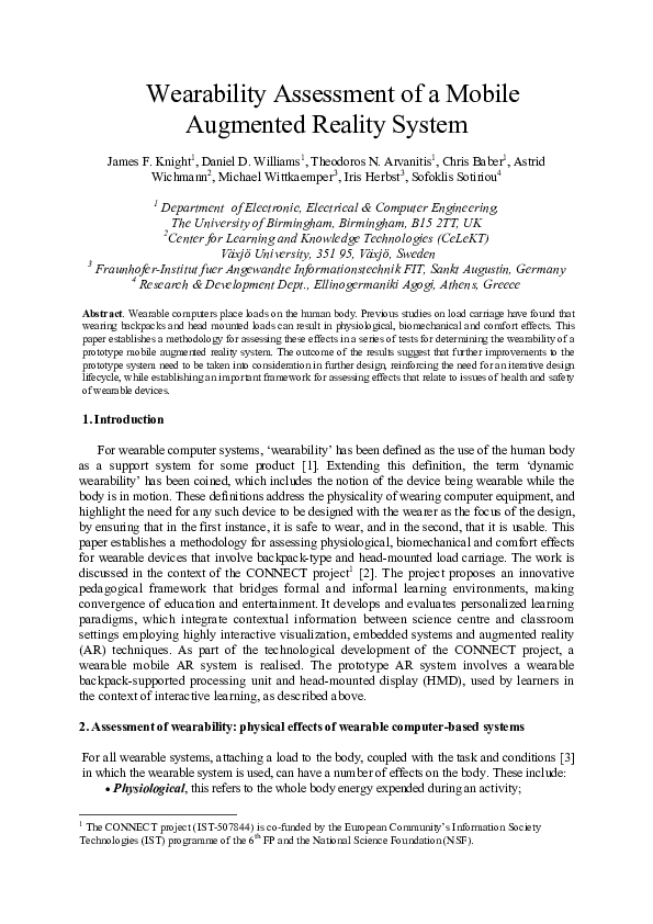 (PDF) Wearability assessment of a mobile augmented reality system