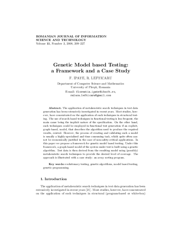 (PDF) Genetic Model based Testing: a Framework and a Case Study