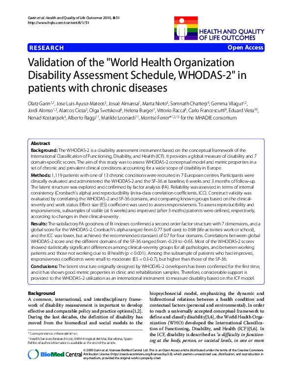 (PDF) Validation of the "World Health Organization Disability ...