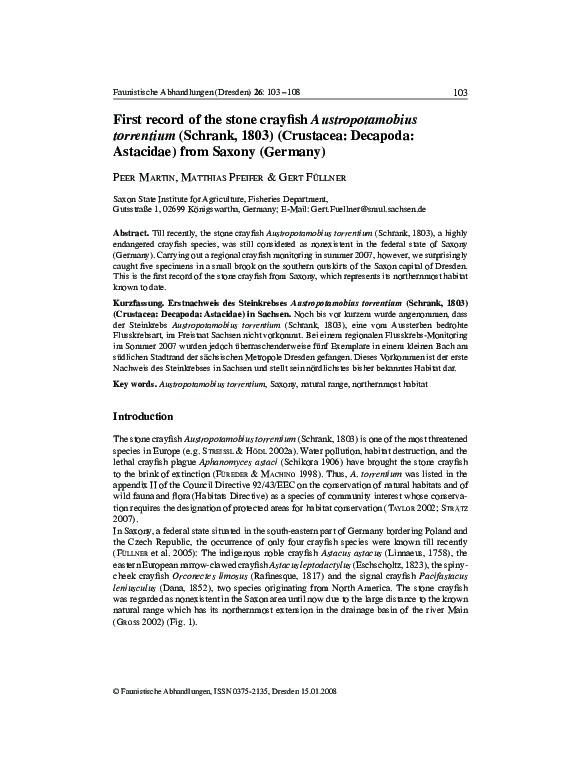 (PDF) First record of the stone crayfish Austropotamobius torrentium ...