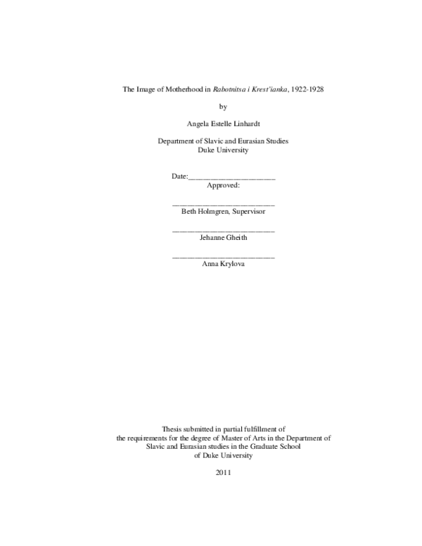 (PDF) The Image of Motherhood in Rabonitsa i Krest'ianka, 1922-1928 ...