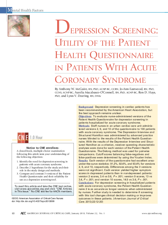 (PDF) Depression Screening: Utility of the Patient Health Questionnaire ...
