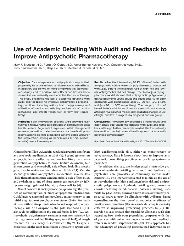 (PDF) Use of Academic Detailing With Audit and Feedback to Improve ...
