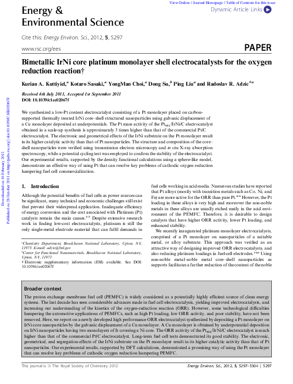 (PDF) Bimetallic IrNi core platinum monolayer shell electrocatalysts ...