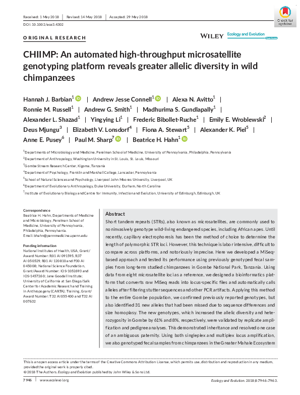 Pdf Chiimp An Automated High Throughput Microsatellite Genotyping Platform Reveals Greater