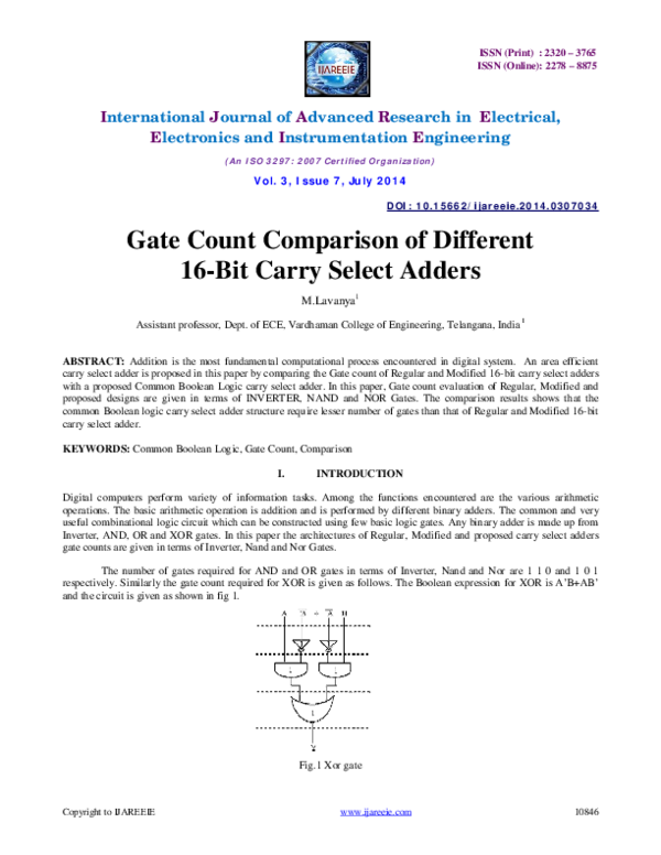 (PDF) Gate Count Comparison of Different 16-Bit Carry Select Adders