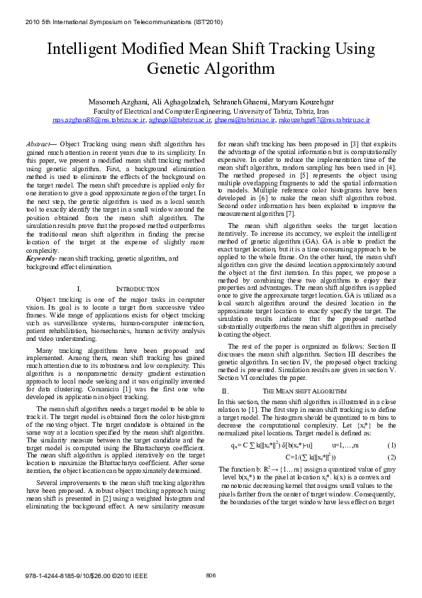 (PDF) Intelligent modified mean shift tracking using genetic algorithm