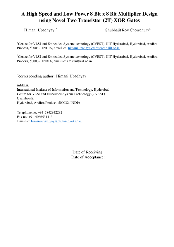 (PDF) A High Speed and Low Power 8 Bit × 8 Bit Multiplier Design Using ...