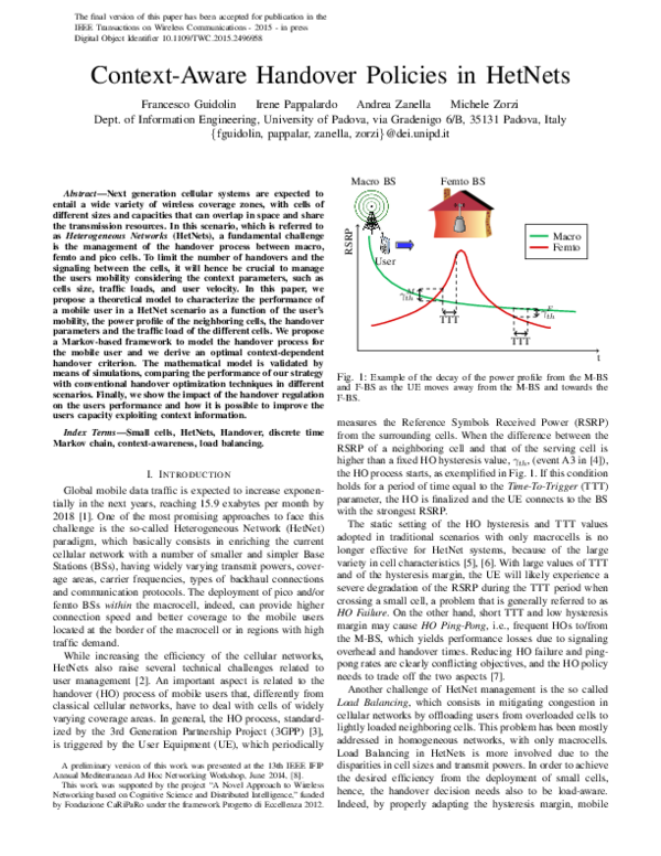 (PDF) Context-Aware Handover Policies in HetNets | Andrea Zanella ...