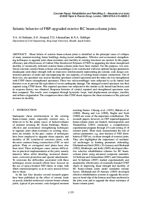 (PDF) Seismic response of FRP-upgraded exterior RC beam-column joints