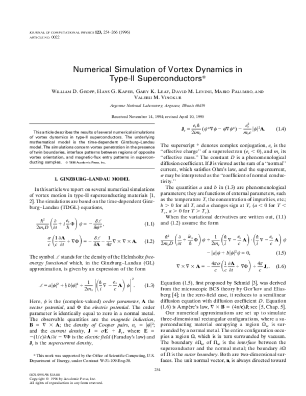 (PDF) Numerical Simulation of Vortex Dynamics in Type-II Superconductors
