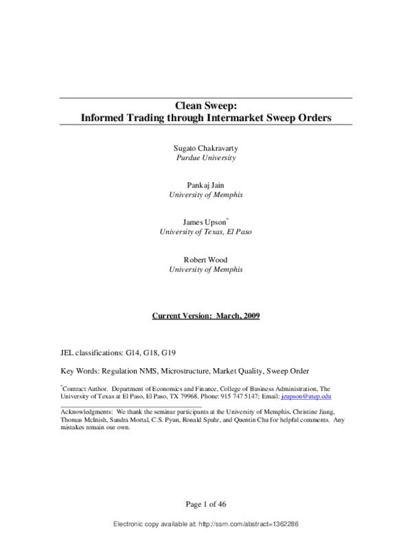 (PDF) Clean Sweep: Informed Trading through Intermarket Sweep Orders