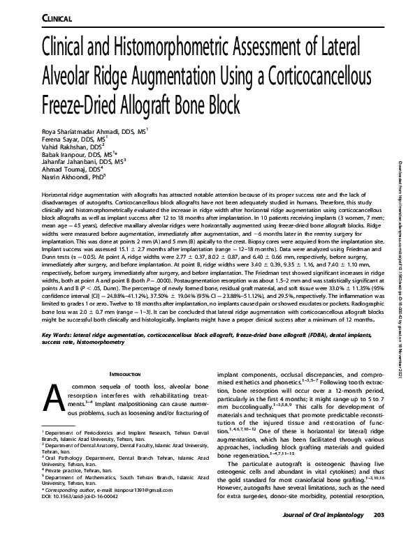 (PDF) Clinical and Histomorphometric Assessment of Lateral Alveolar ...