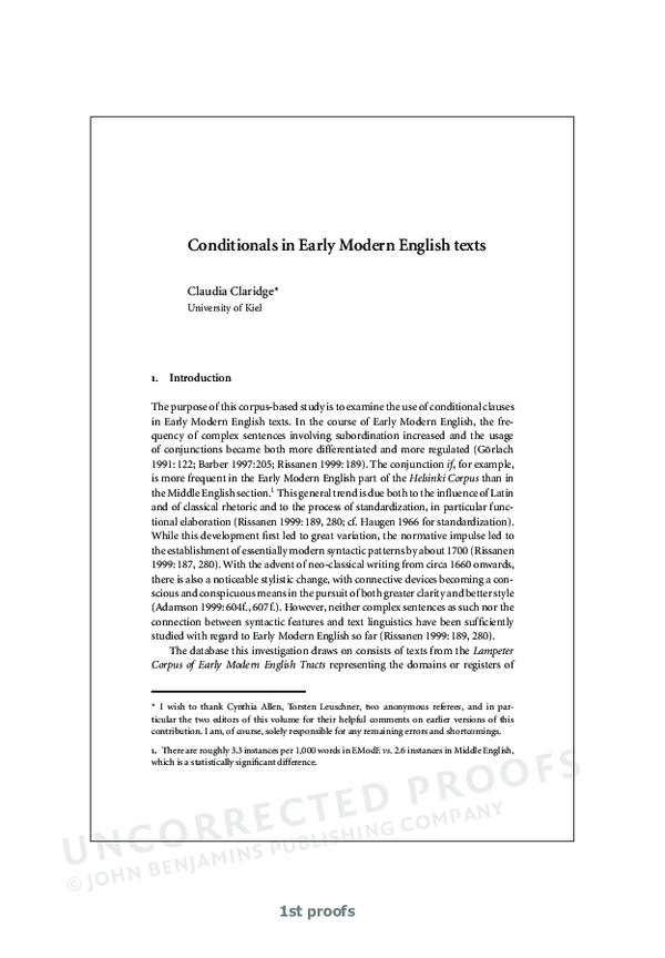 (PDF) Conditionals in Early Modern English texts