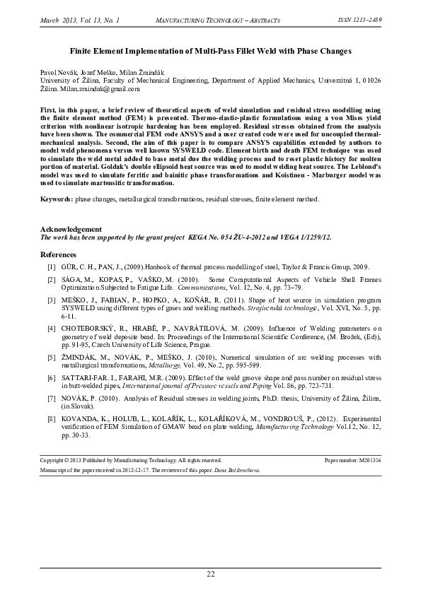 (PDF) Finite Element Implementation of Multi-Pass Fillet Weld with ...