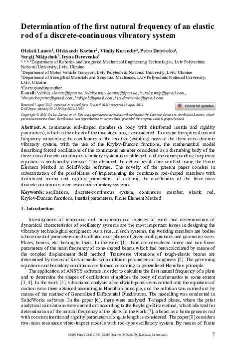 Pdf Determination Of The First Natural Frequency Of An Elastic Rod Of A Discrete Continuous