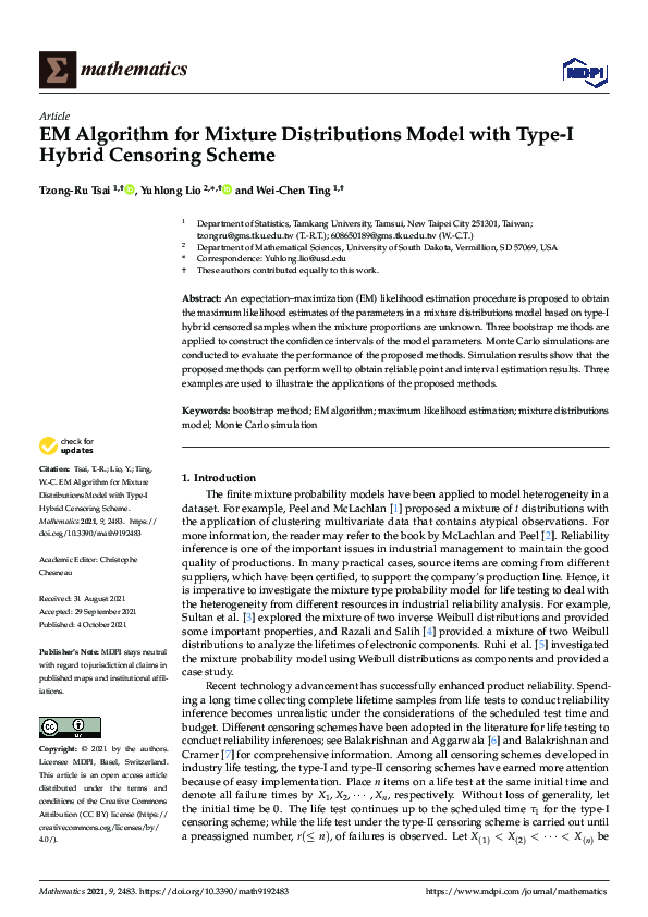Pdf Em Algorithm For Mixture Distributions Model With Type I Hybrid