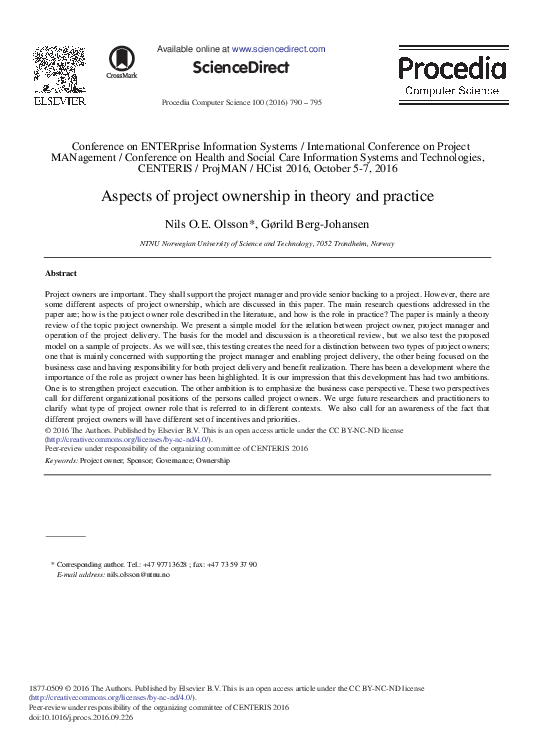 (PDF) Aspects of Project Ownership in Theory and Practice