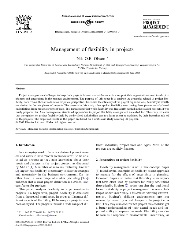 (PDF) Management of flexibility in projects