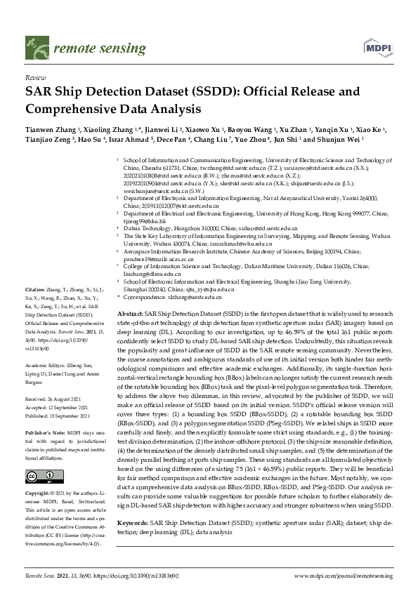 Pdf Sar Ship Detection Dataset Ssdd Official Release And Comprehensive Data Analysis