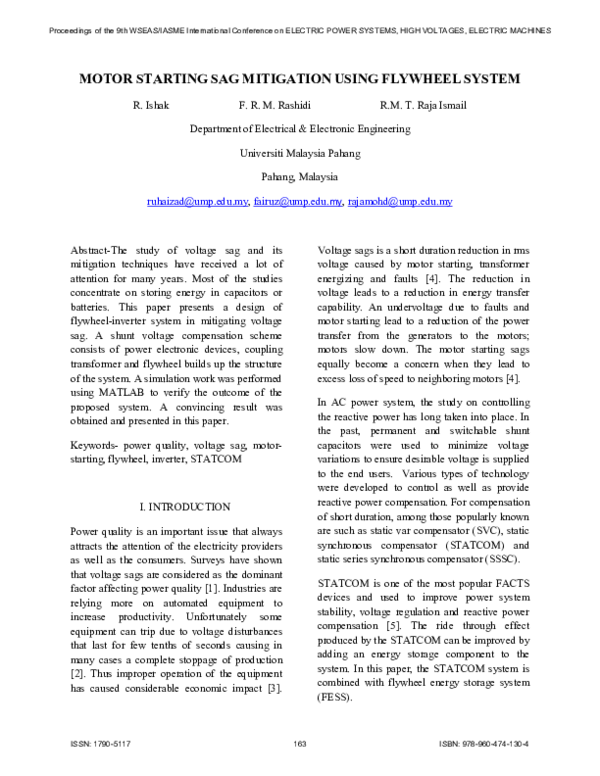 (PDF) Motor Starting Sag Mitigation Using Flywheel System