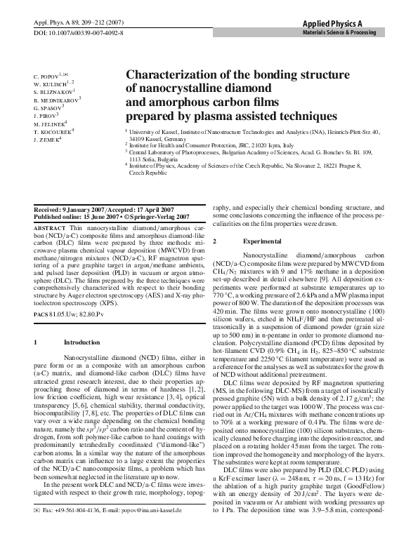 (PDF) Characterization of the bonding structure of nanocrystalline ...