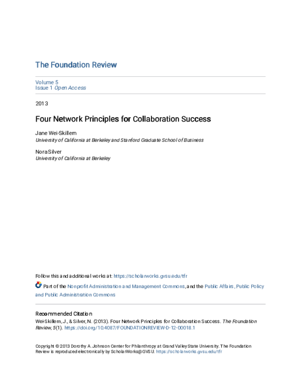 (PDF) Four Network Principles for Collaboration Success