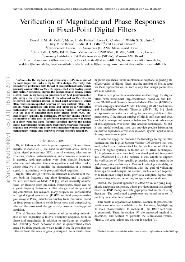 (PDF) Verification of Magnitude and Phase Responses in Fixed-Point Digital Filters