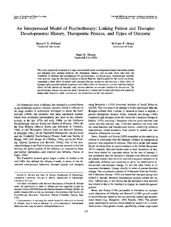 (PDF) An interpersonal model of psychotherapy: Linking patient and ...