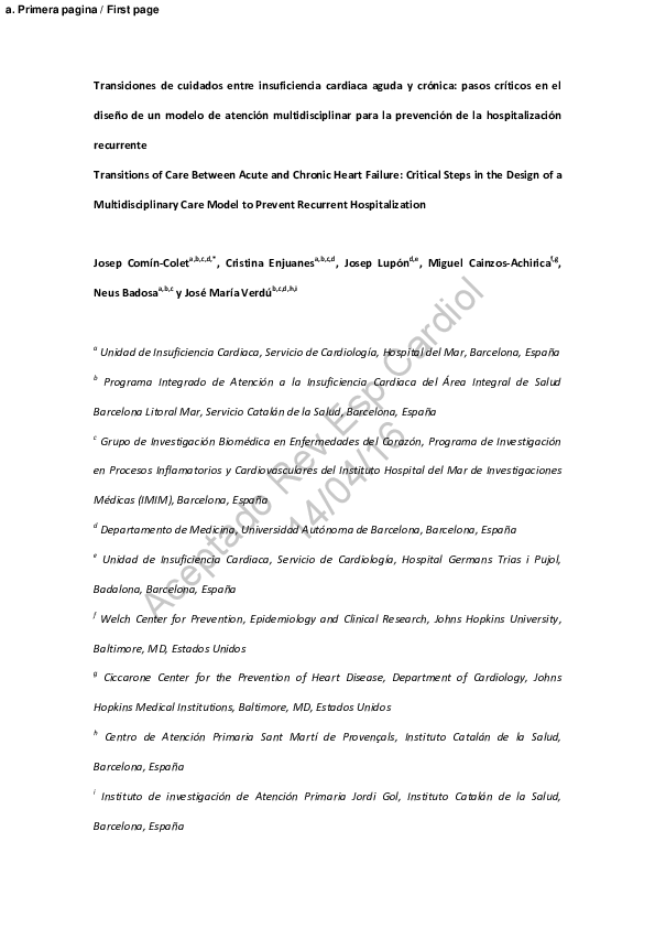 (PDF) Transitions of Care Between Acute and Chronic Heart Failure: Critical Steps in the Design ...