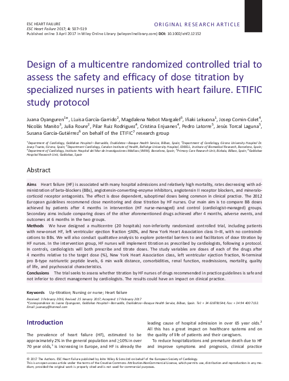 (PDF) Design of a multicentre randomized controlled trial to assess the safety and efficacy of ...