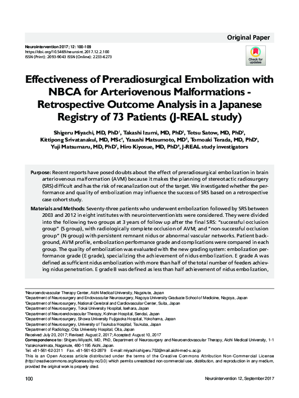 (PDF) Effectiveness of Preradiosurgical Embolization with NBCA for ...