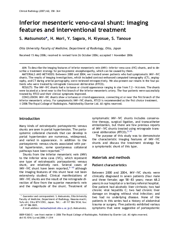 (PDF) Inferior mesenteric veno-caval shunt: imaging features and ...