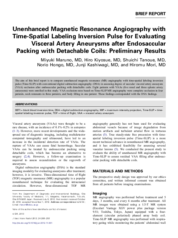 (PDF) Unenhanced magnetic resonance angiography with time-spatial labeling inversion pulse for ...