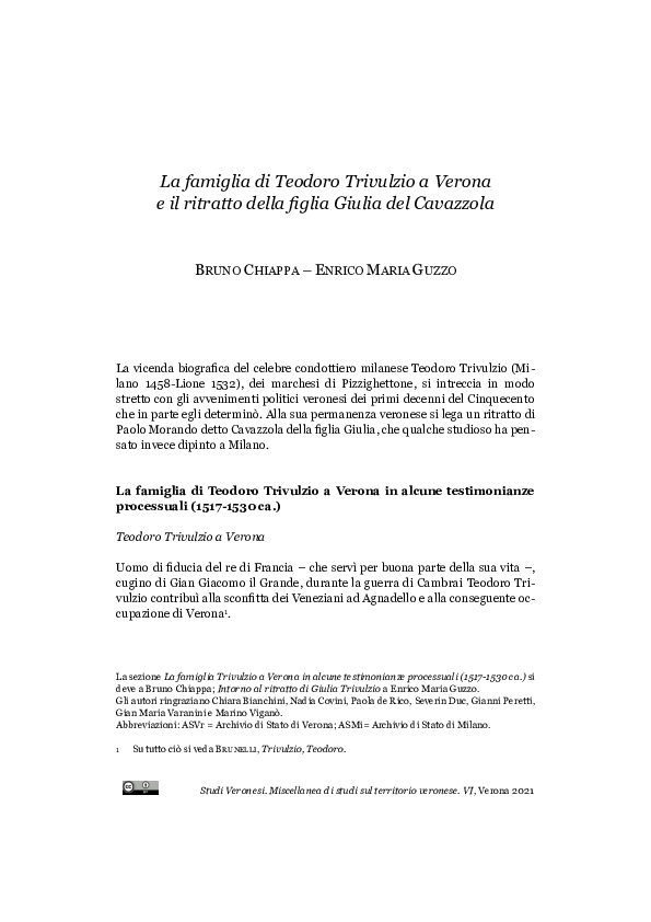 (PDF) B. Chiappa, E.M. Guzzo, La famiglia di Teodoro Trivulzio a Verona ...