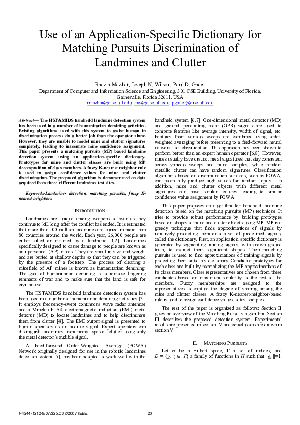 (PDF) Use of an application-specific dictionary for matching pursuits ...