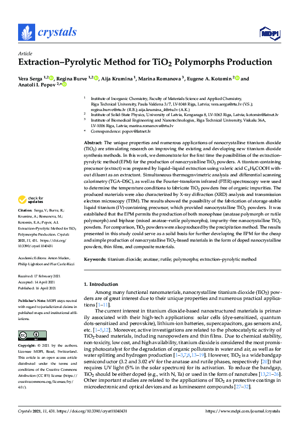 (PDF) Extraction–Pyrolytic Method for TiO2 Polymorphs Production