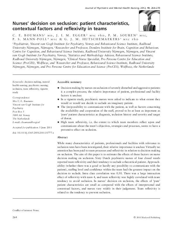 (PDF) Nurses' decision on seclusion: patient characteristics ...