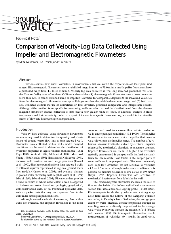 (PDF) Comparison of velocity-log data collected using impeller and ...