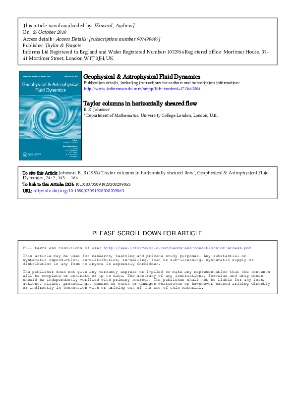 (PDF) Taylor columns in horizontally sheared flow