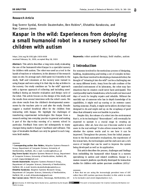(PDF) Deploying Kaspar Robot in Autism Nursery School