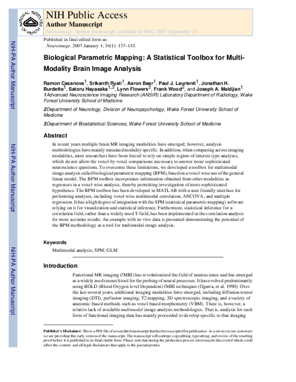Pdf Biological Parametric Mapping A Statistical Toolbox For Multimodality Brain Image