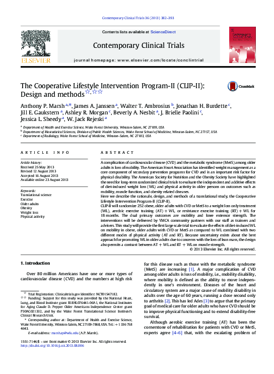 (PDF) The Cooperative Lifestyle Intervention Program-II (CLIP-II ...