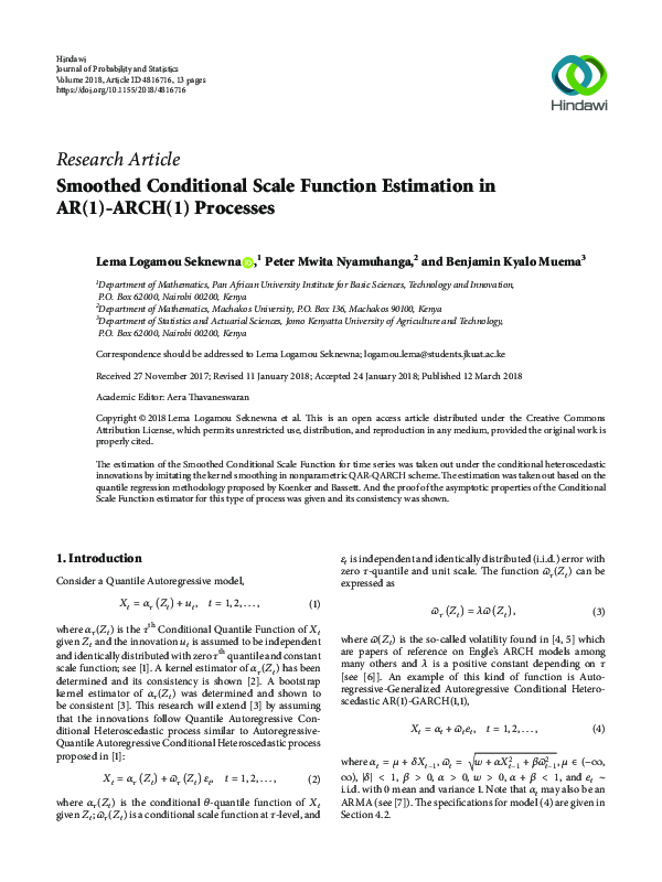 Pdf Smoothed Conditional Scale Function Estimation In Ar1 Arch1