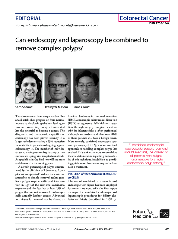 (PDF) Can endoscopy and laparoscopy be combined to remove complex polyps?
