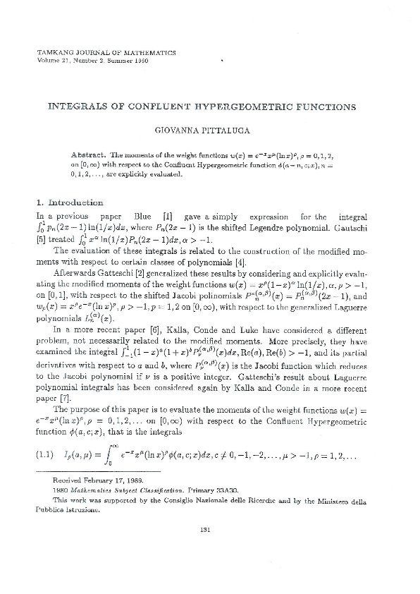 (PDF) Integrals of Confluent Hypergeometric Functions