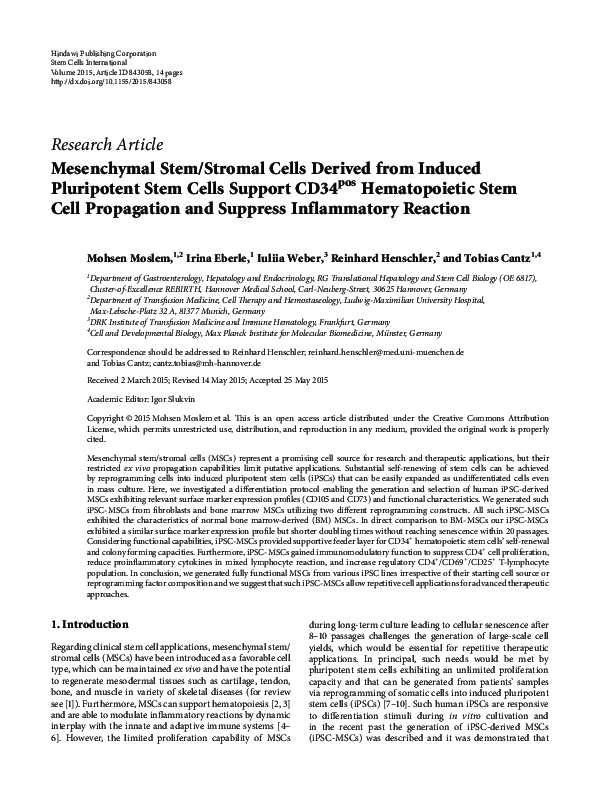 (PDF) Mesenchymal Stem/Stromal Cells Derived from Induced Pluripotent Stem Cells Support CD34 ...