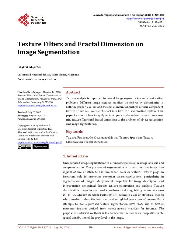 Pdf Texture Filters And Fractal Dimension On Image Segmentation