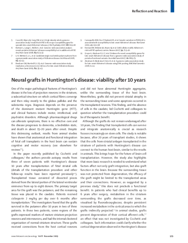 (PDF) Neural grafts in Huntington's disease: viability after 10 years