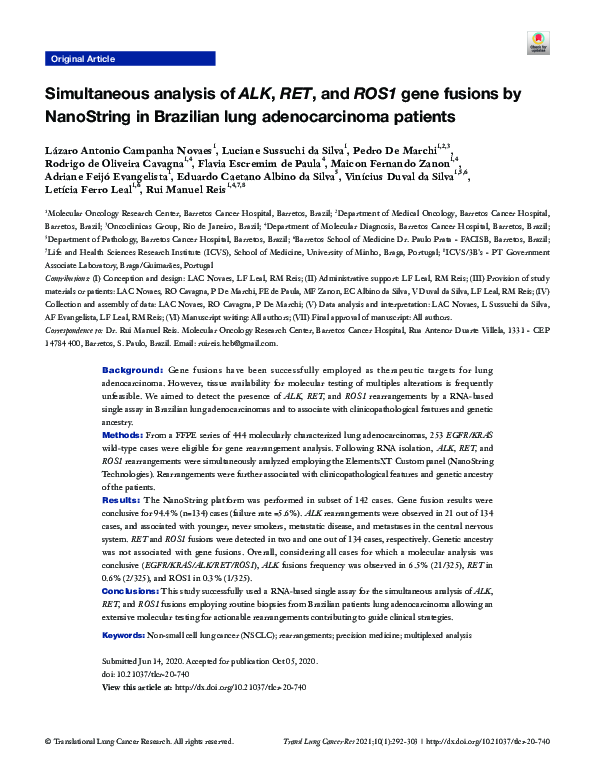 (PDF) Simultaneous analysis of ALK, RET, and ROS1 gene fusions by ...